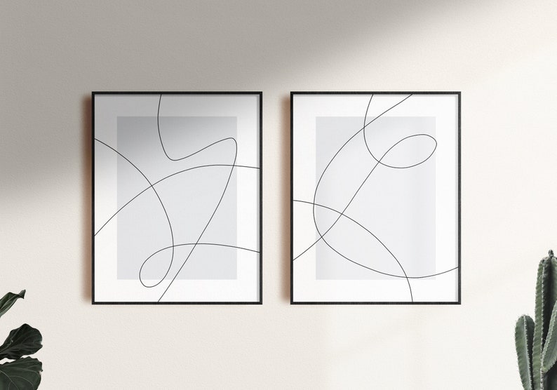 Minimalist Grey Line Art Set of Two Prints Continuous Line - Etsy