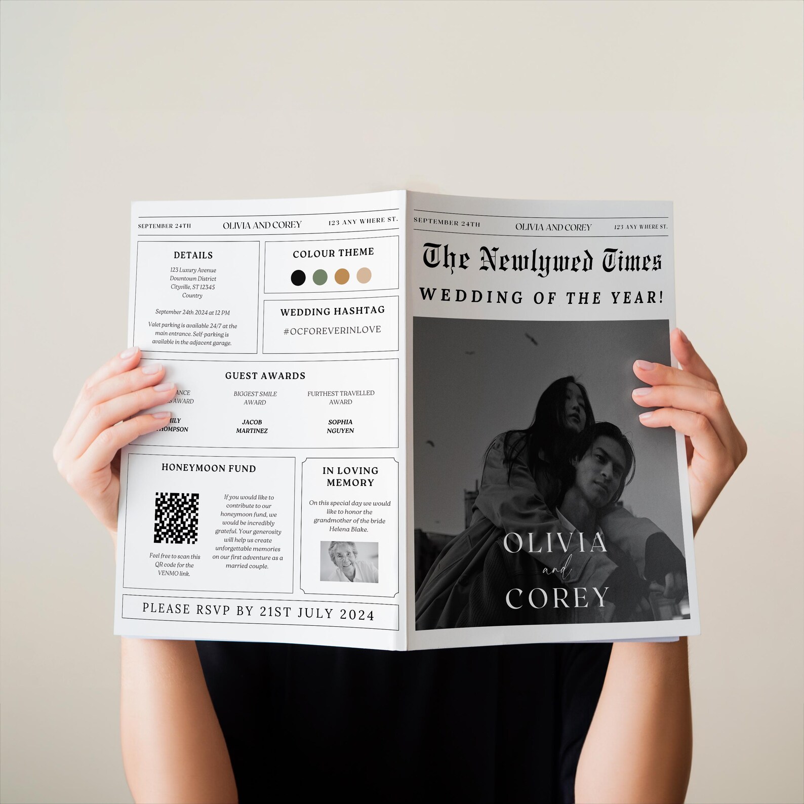 Wedding Newspaper Invite, Folded Large News Paper Program Template ...