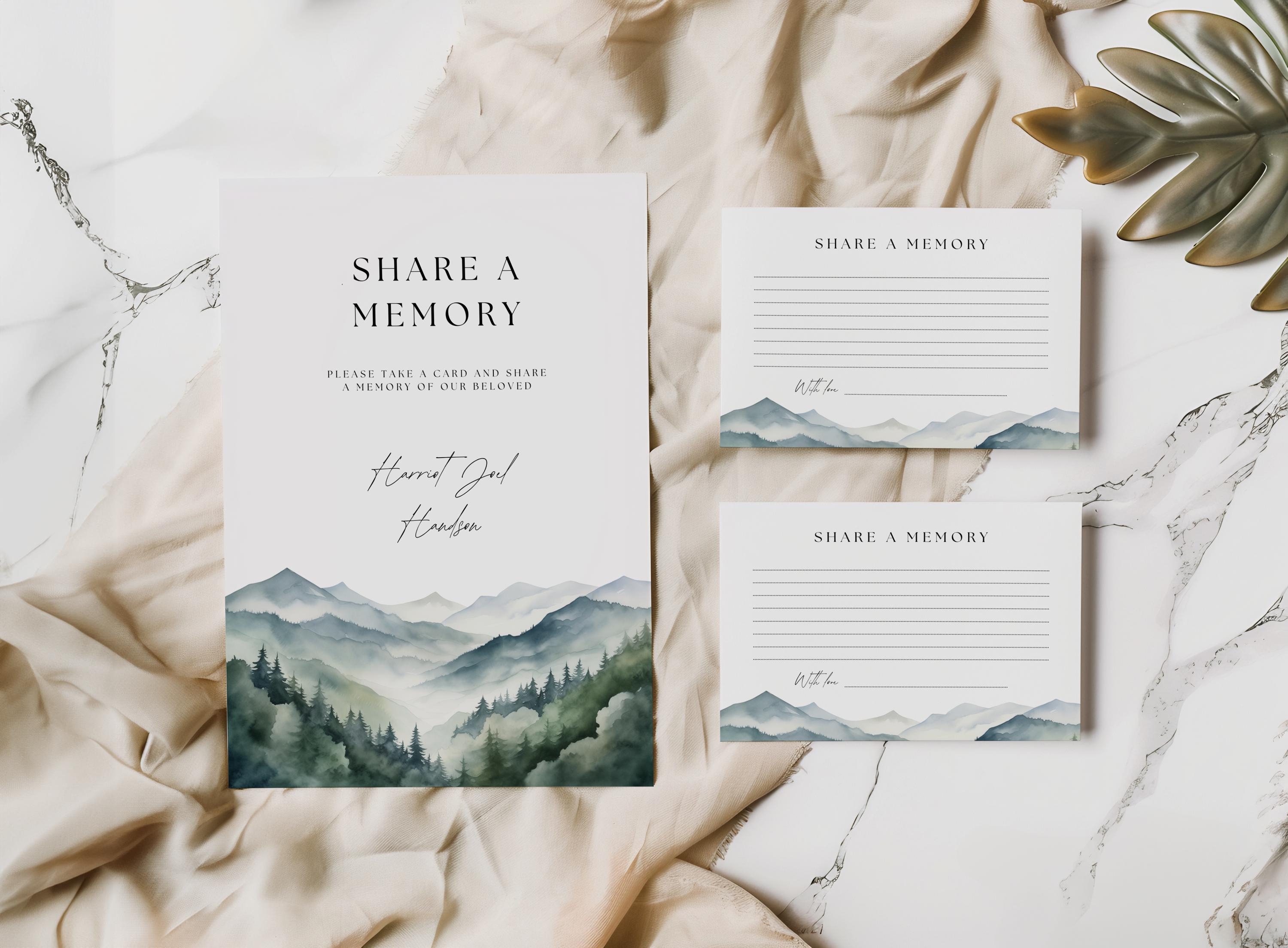 Mountains Funeral Memory Card Template, Memorial Service Share a Memory ...