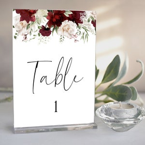 Red Floral Modern Minimal Wedding Table Number Template, Printable ...