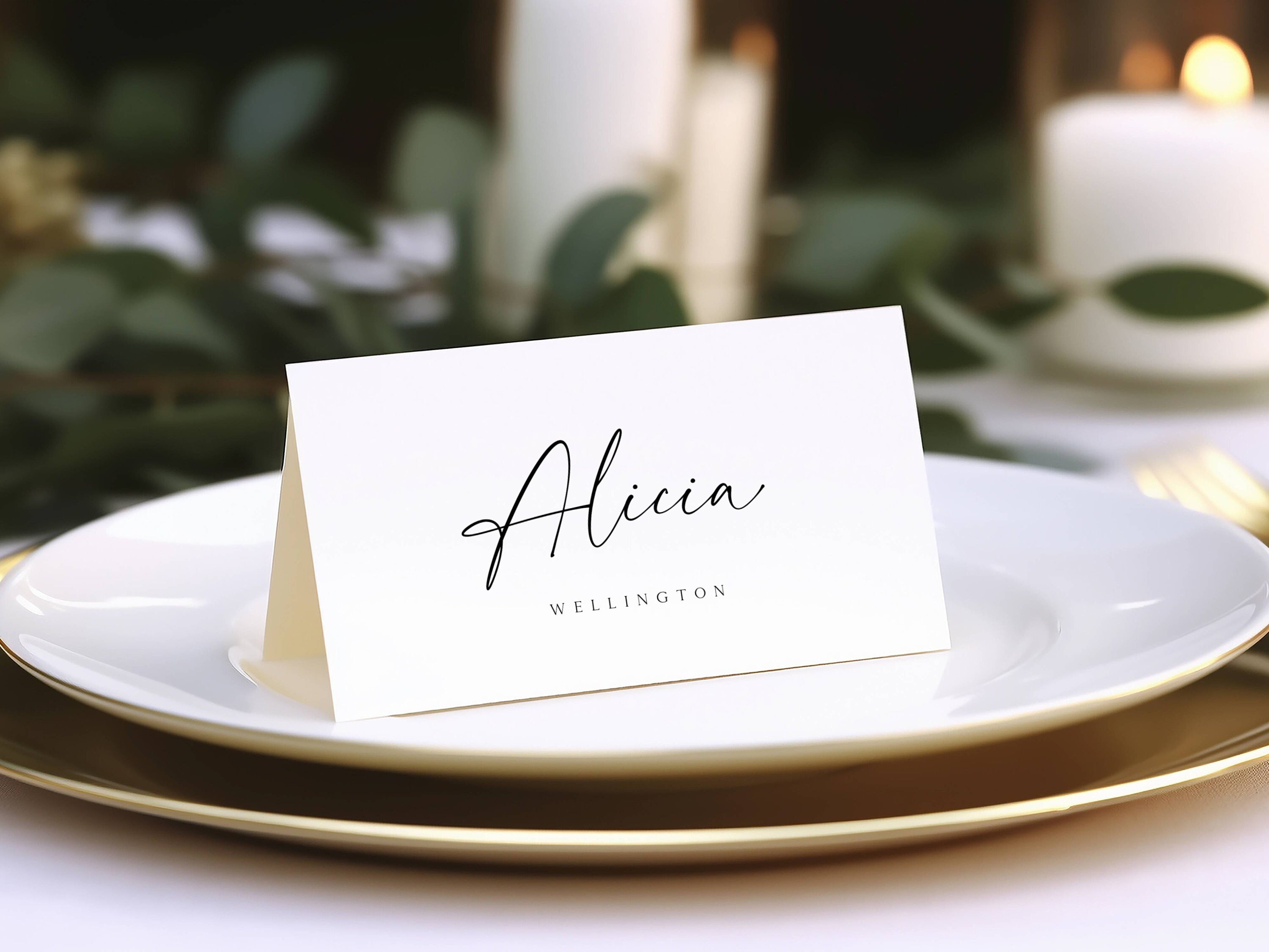 Minimal Calligraphy Name Card Template, Wedding Place Card Template ...