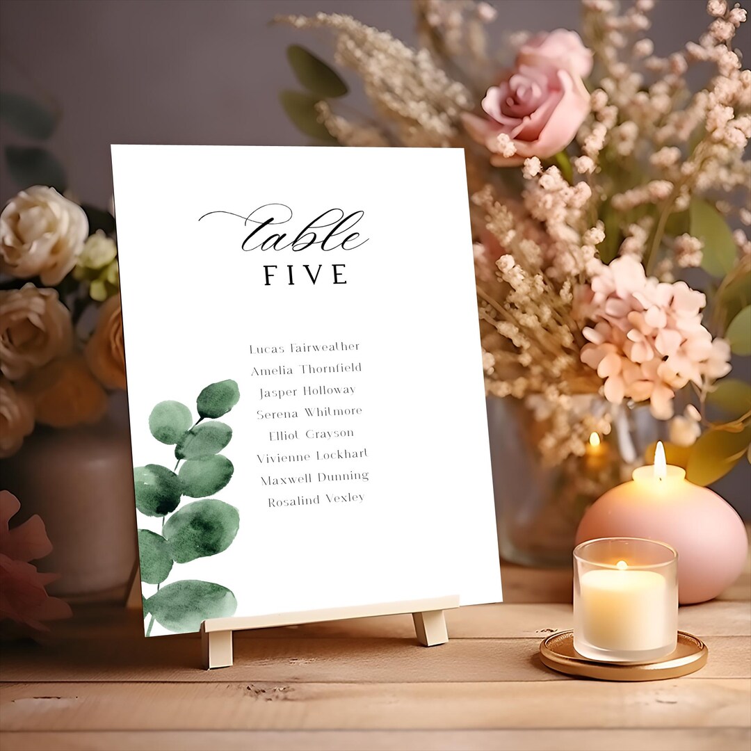 Sage Green Eucalyptus Table Numbers Template, Printable Greenery Gold ...