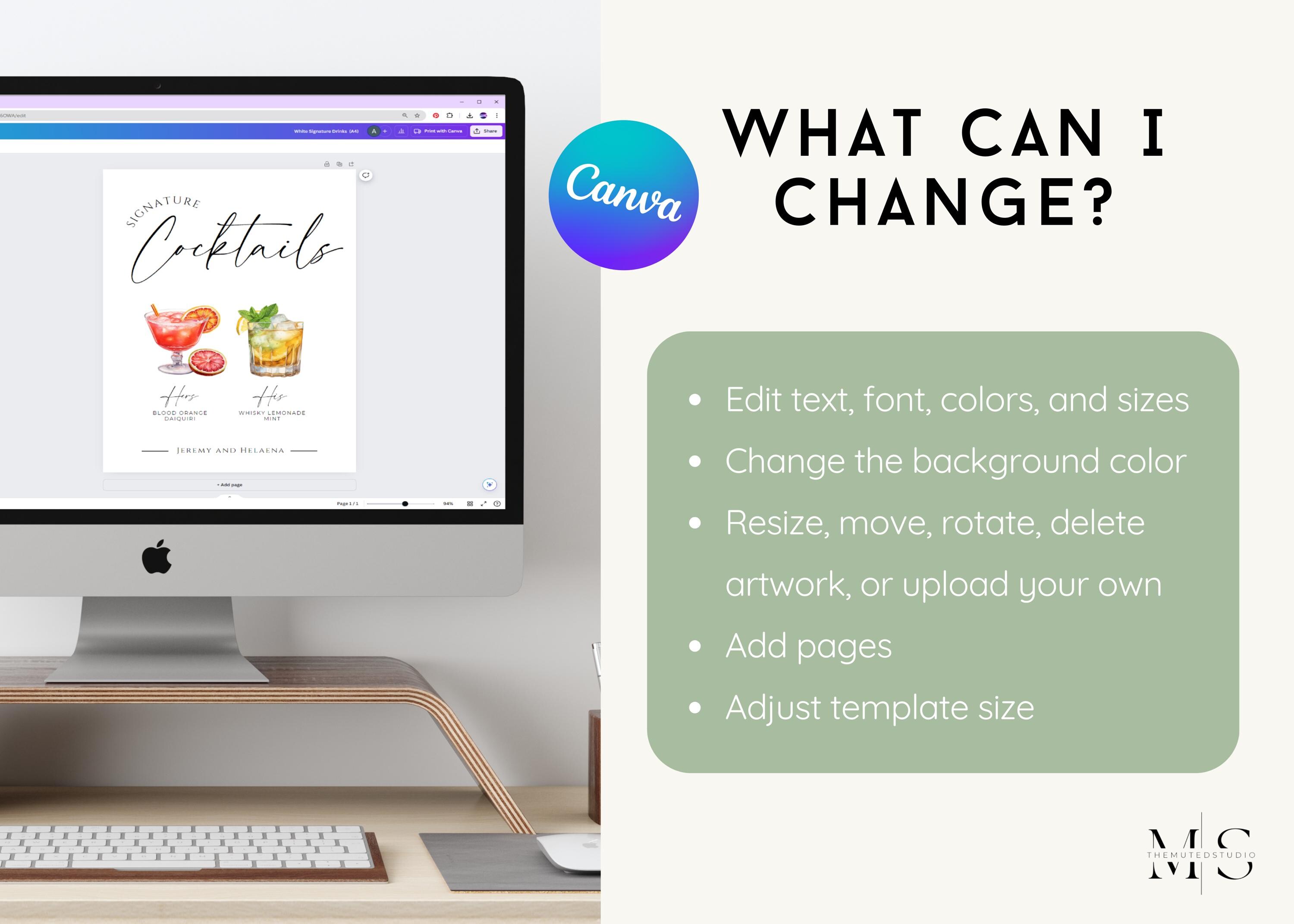 Bar Menu Template, ,signature Drinks Sign,modern Editable Drink Menu ...