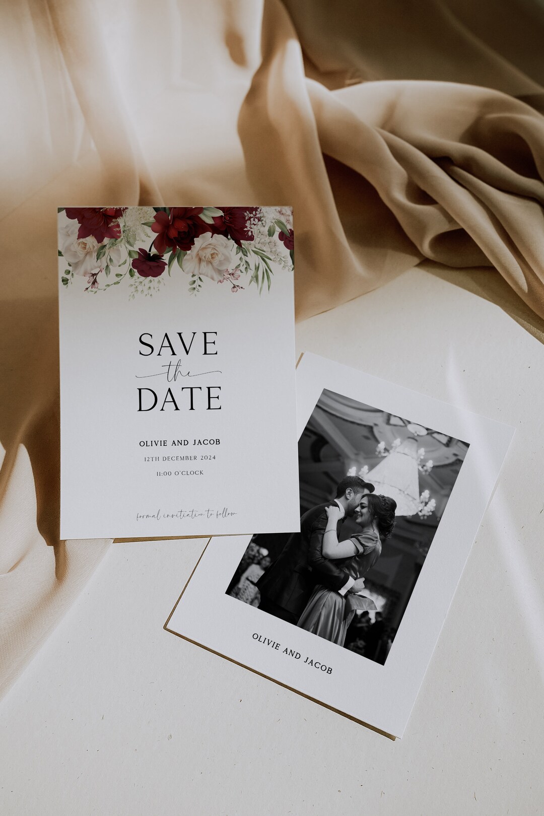 Red Floral Minimalist Electronic Save the Date With Calendar, Wedding ...