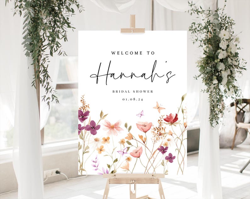 Editable Wildflower Welcome Sign Template, Customisable Printable ...
