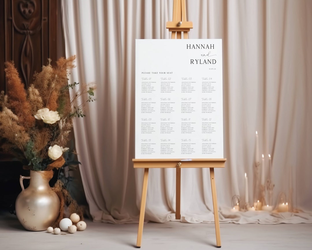 Minimal Vertical Wedding Seating Chart Template, Classy Wedding Seating ...