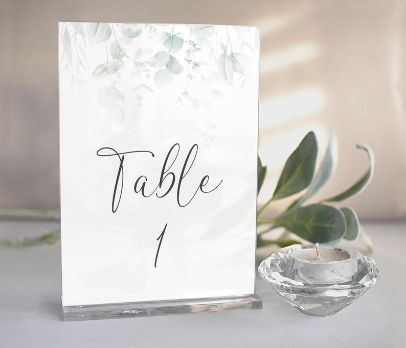 Sage Green Eucalyptus Table Numbers Wedding Template, Eucalyptus ...