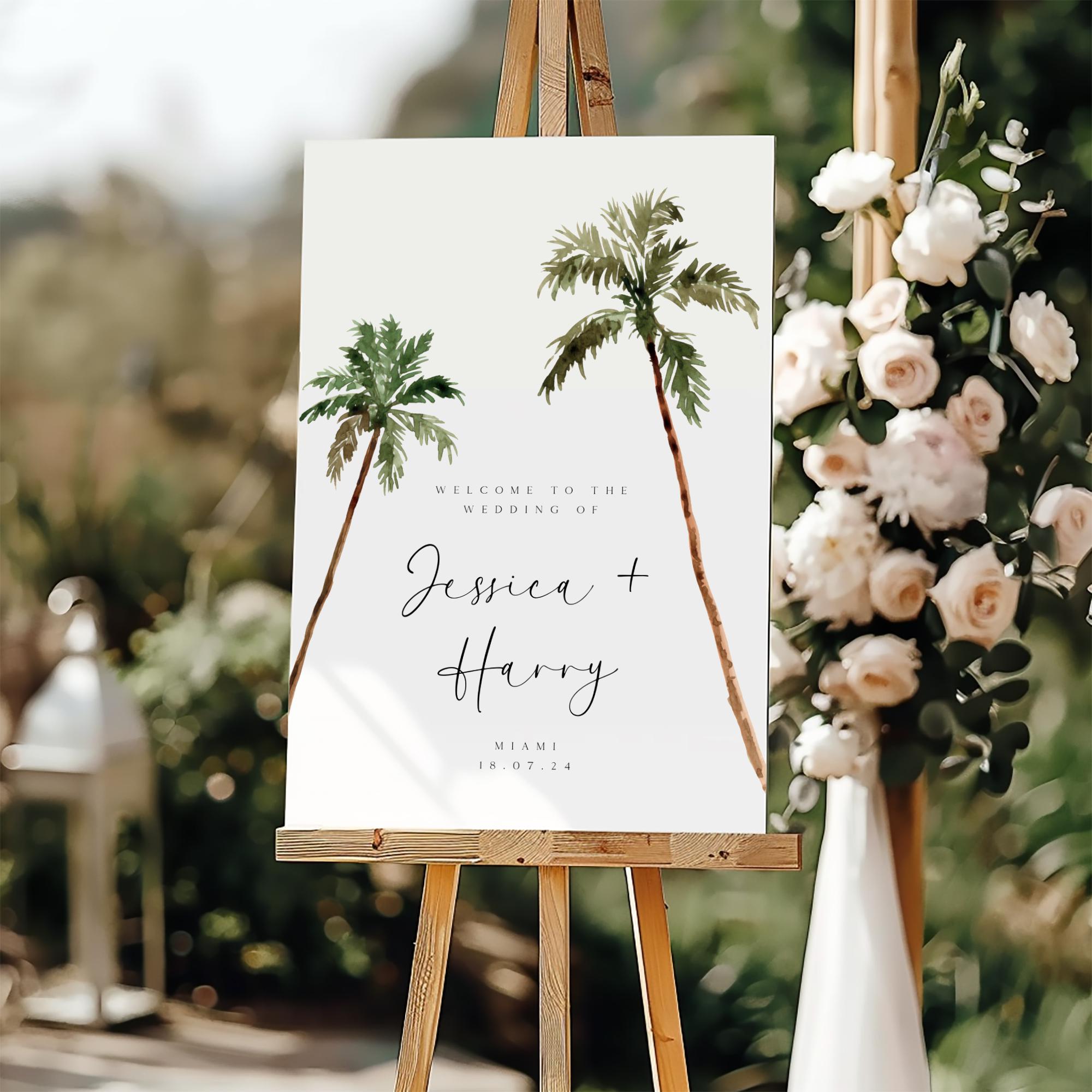 Palm Tree Welcome Sign, Tropical Wedding, Printable Wedding Welcome ...