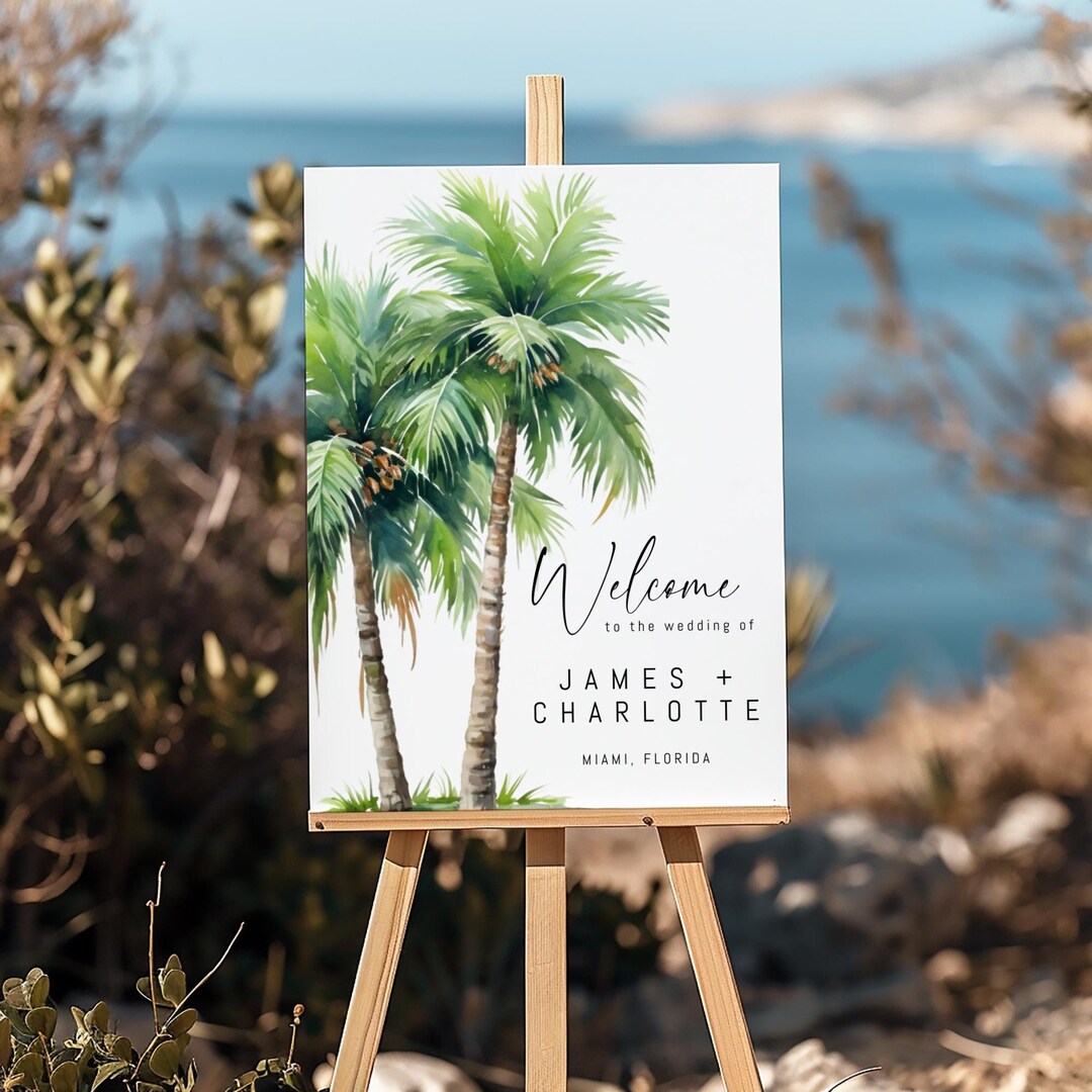 Palm Tree Welcome Sign, Tropical Wedding, Printable Wedding Welcome ...