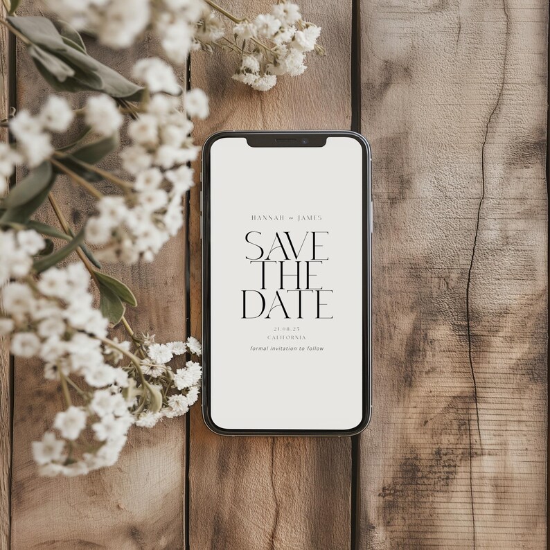 Modern Minimal Save the Date Template, Electronic Minimalist Save the ...