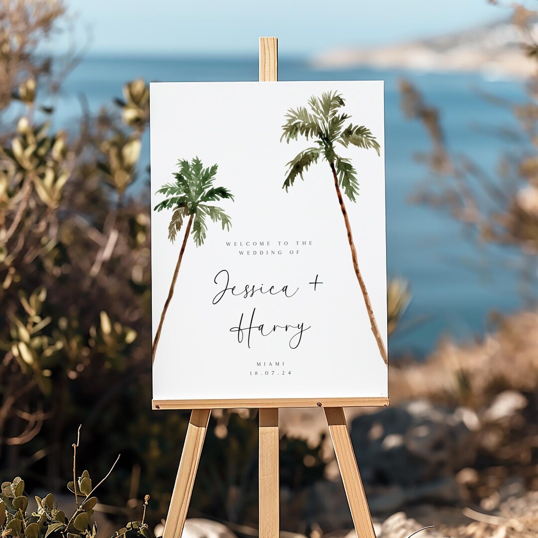 Palm Tree Welcome Sign, Tropical Wedding, Printable Wedding Welcome ...