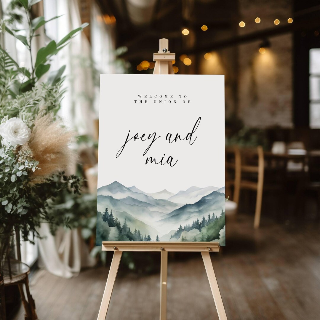 Mountain Welcome Sign Begins, Outdoor Event, , Mountains Trees Wedding ...