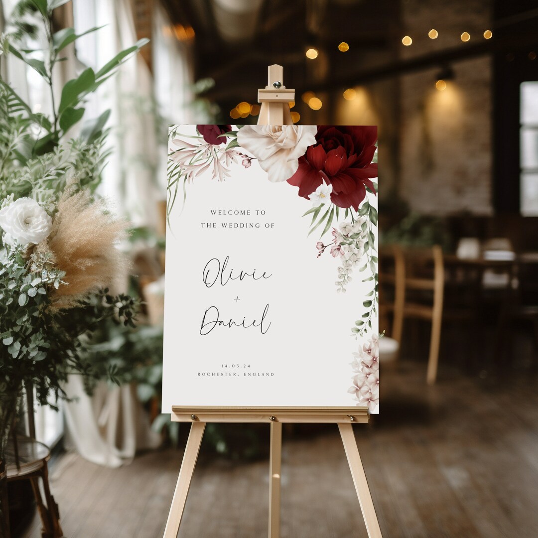 Red Floral Wedding Welcome Sign, Wedding/reception/engagement Sign ...