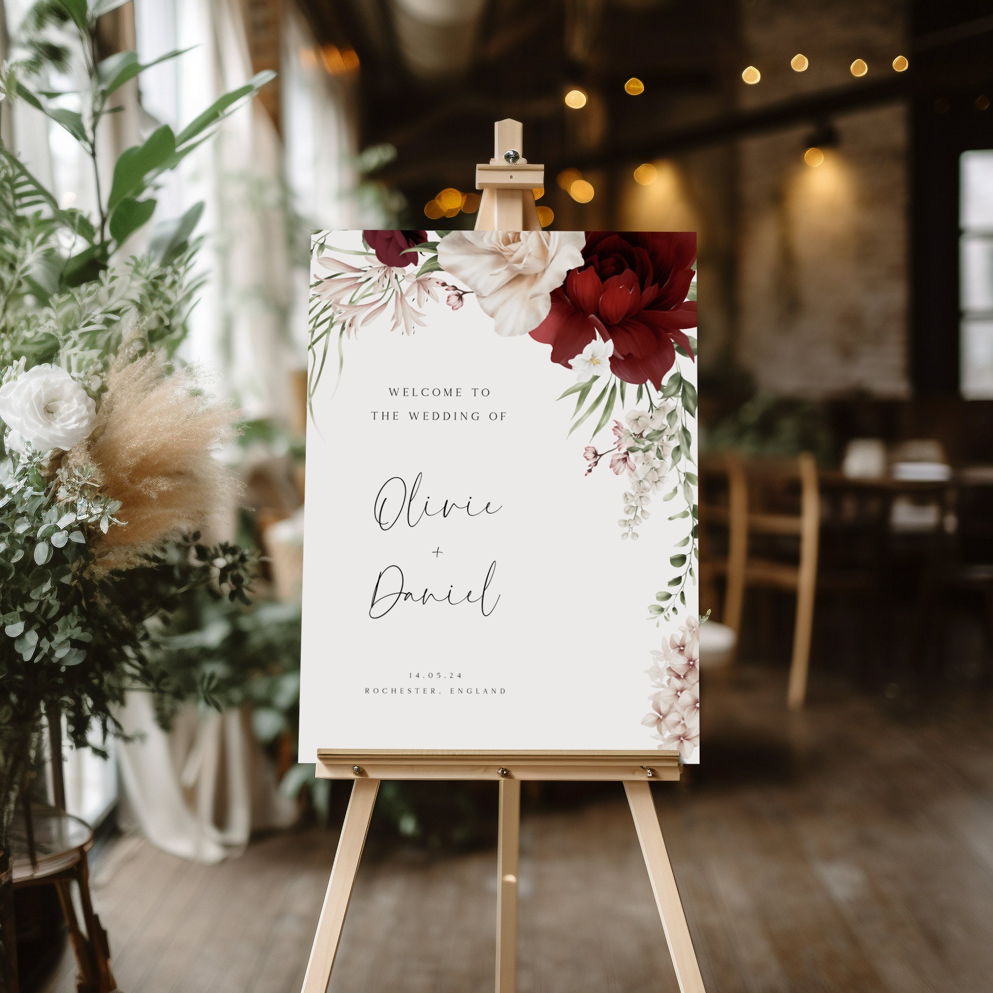 Red Floral Wedding Welcome Sign, Wedding/reception/engagement Sign ...