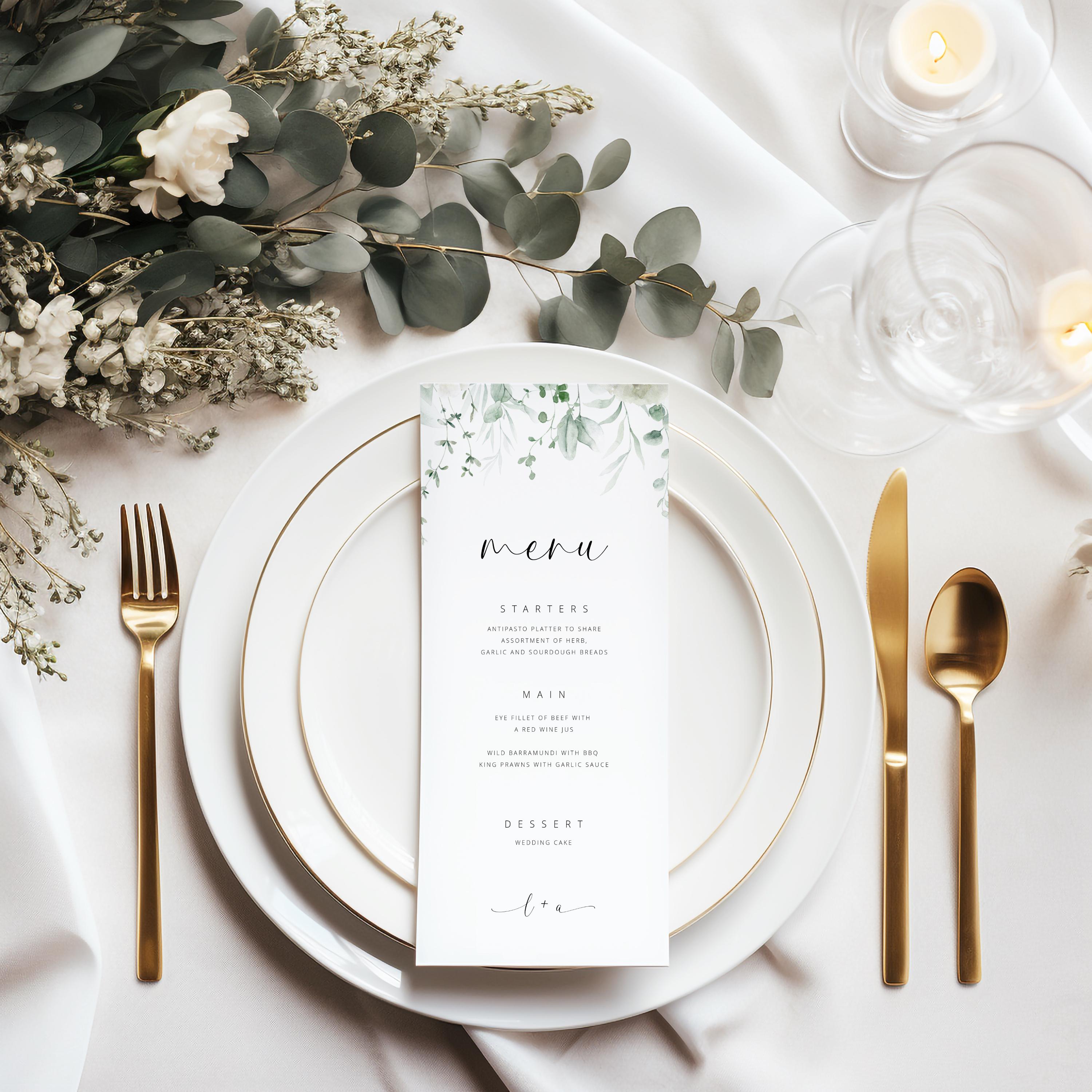 Greenery Menu Template With Eucalyptus (wedding, Bridal Shower, Dinner ...