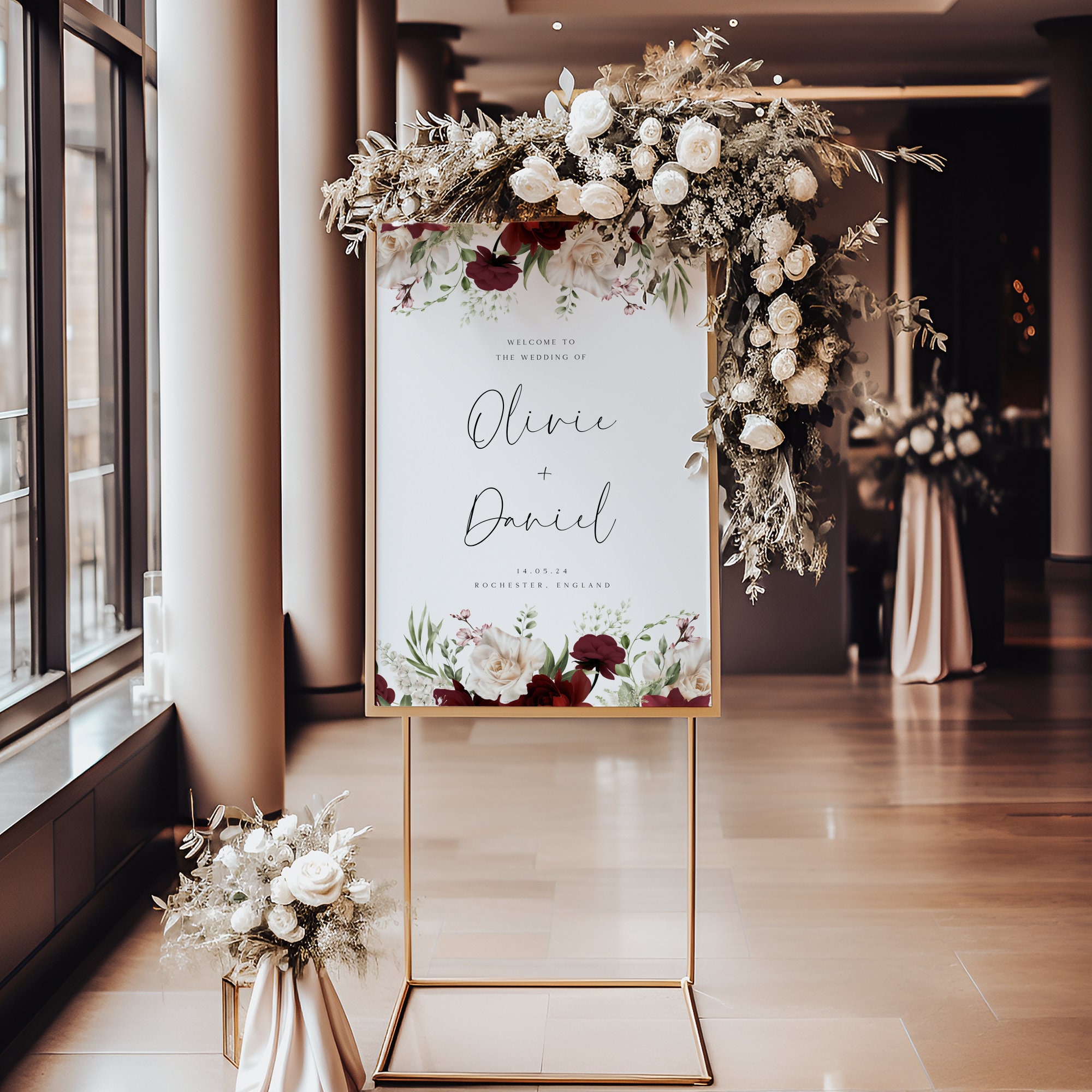 Red Floral Wedding Welcome Sign, Wedding/reception/engagement Sign ...