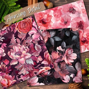 PINK Watercolor Floral | 12 Seamless Prints, Digital Paper, Flowers ...