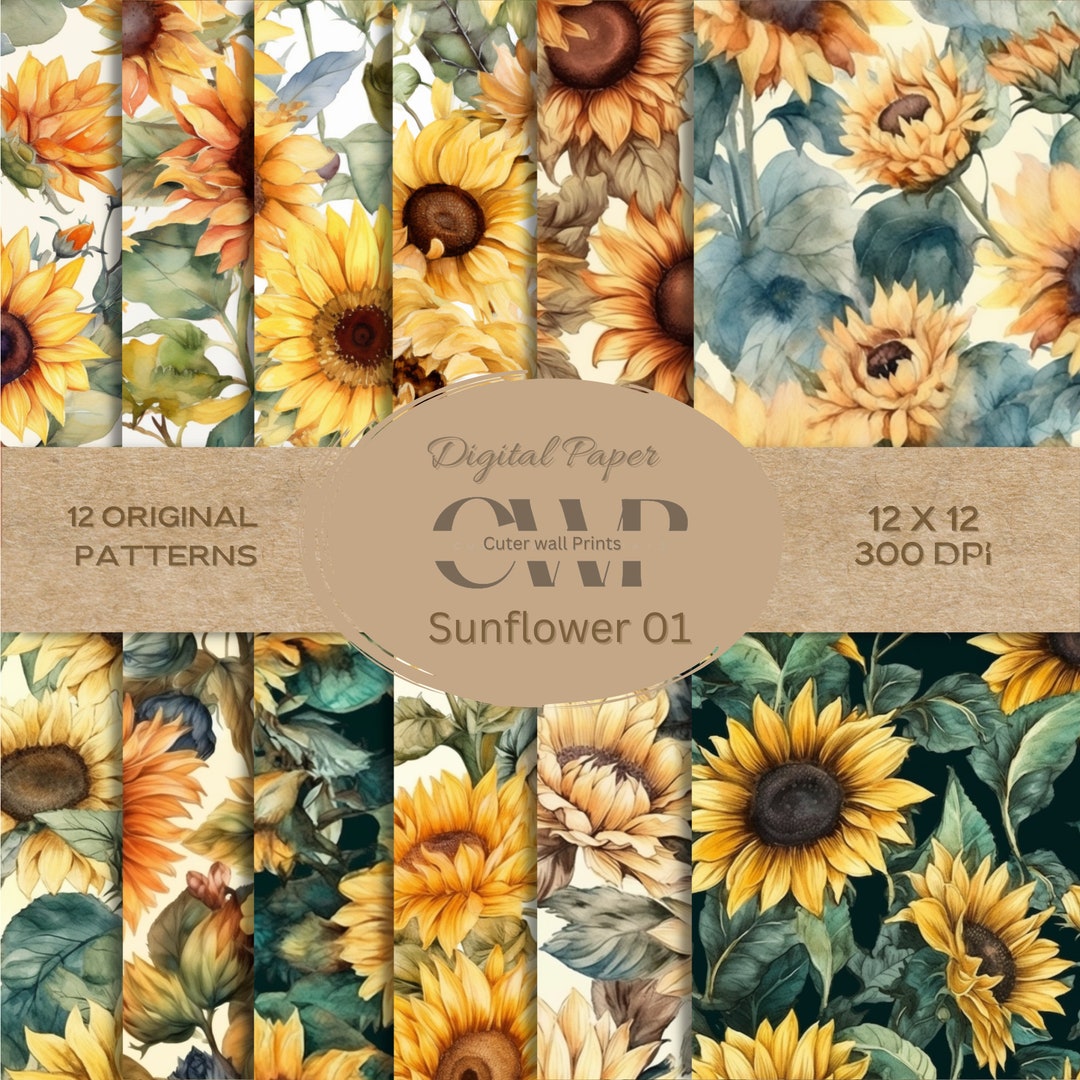 SUNFLOWER | 12 Seamless Prints, Flowers Digital Paper, Flowers ...