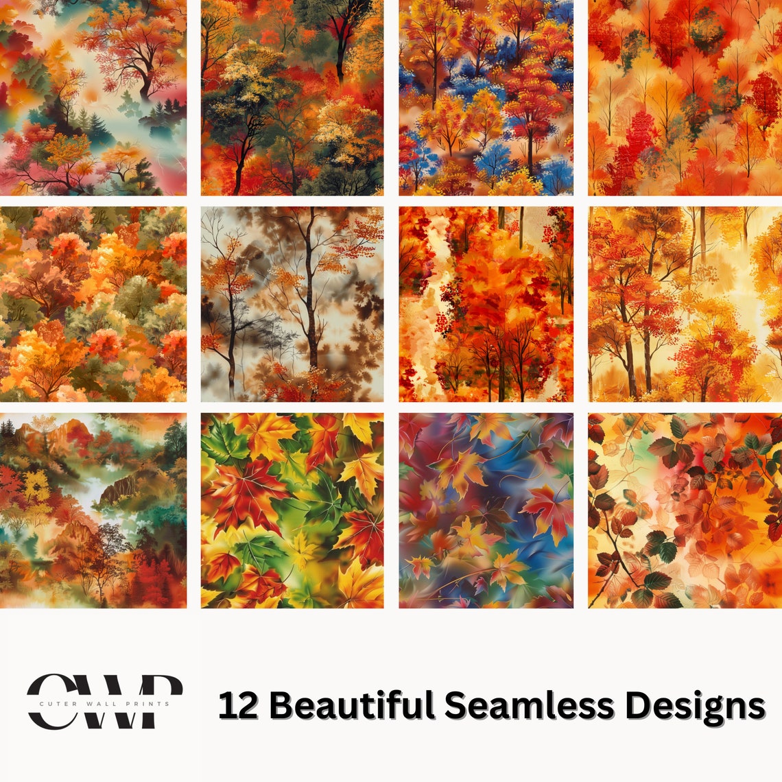 AUTUMN, FALL 12 Seamless Prints, Flowers Digital Paper, Flowers ...