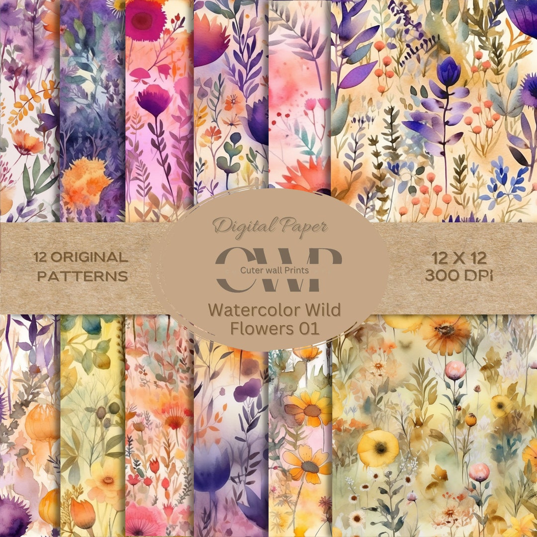 WATERCOLOR FLORAL | 12 Seamless Prints, Flowers Digital Paper, Flowers ...