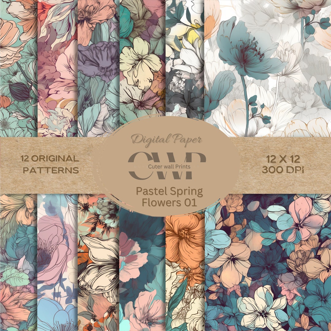 PASTEL FLORAL | 12 Seamless Prints, Flowers Digital Paper, Flowers ...