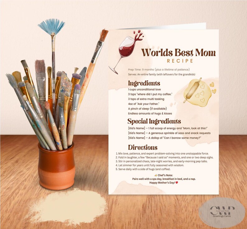 Funny Mother's Day Card, World's Best Mom Recipe, Humorous Gift - Etsy