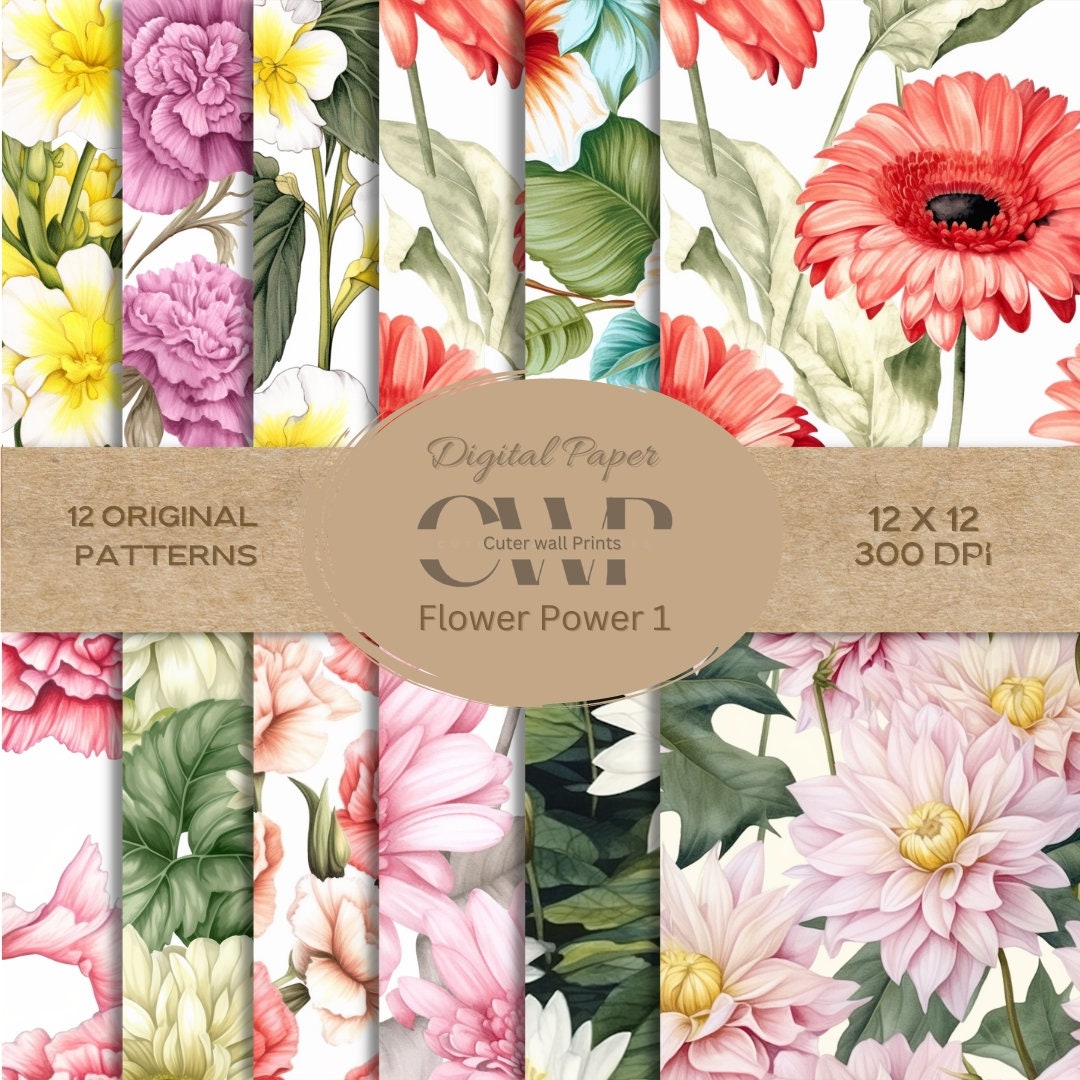 12 Seamless Floral Patterns, Digital Download, Digital Paper, Spring ...