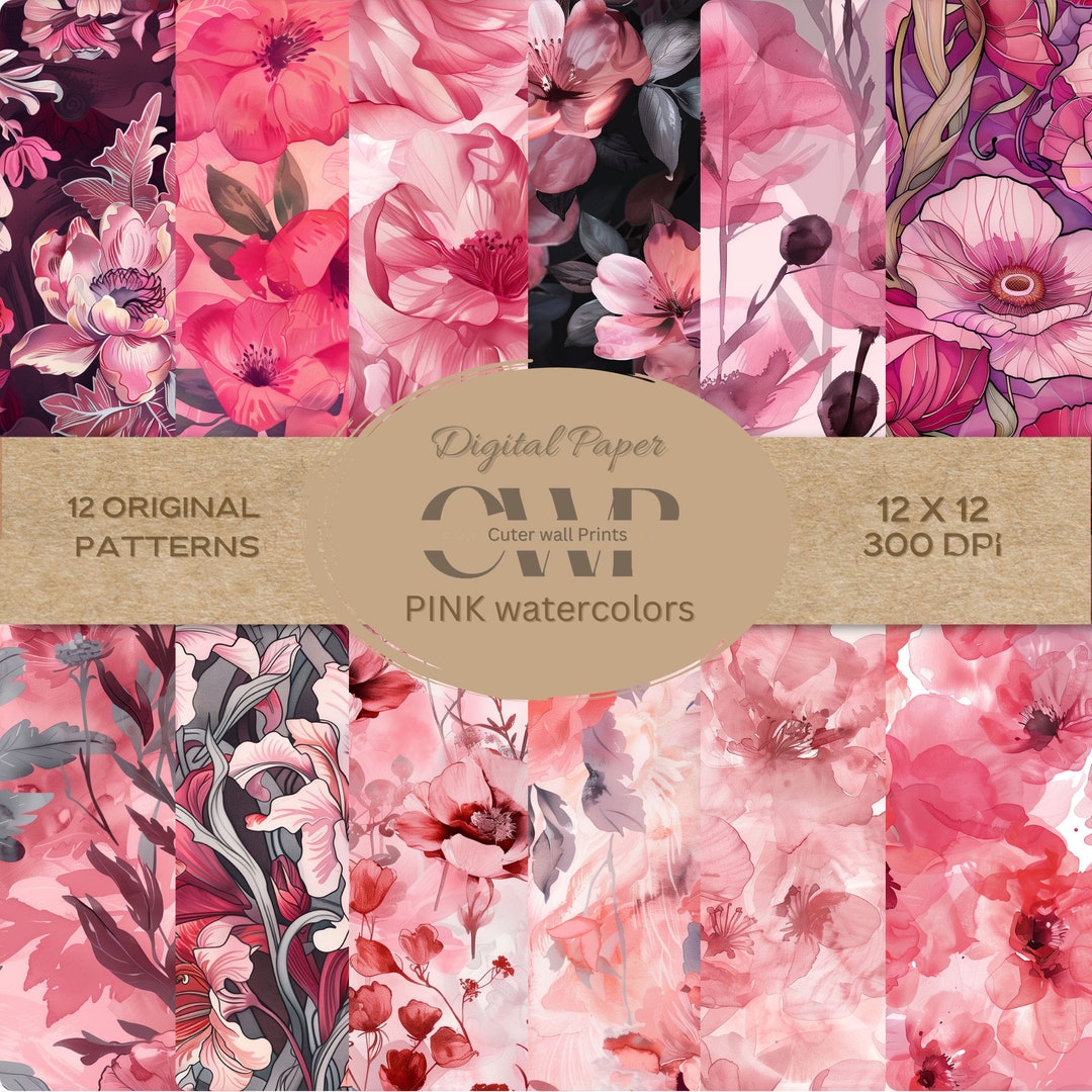 Pink Watercolor Floral Digital Paper | Seamless Pattern Prints (12" X ...