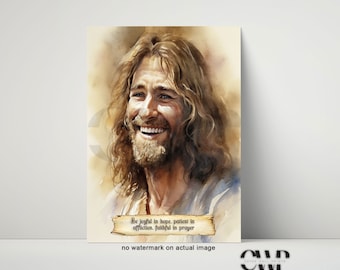 Smiling Christ Jesus Laughing Jesus Smiling Picture of Jesus Jesus Watercolor Jesus Art Print ...