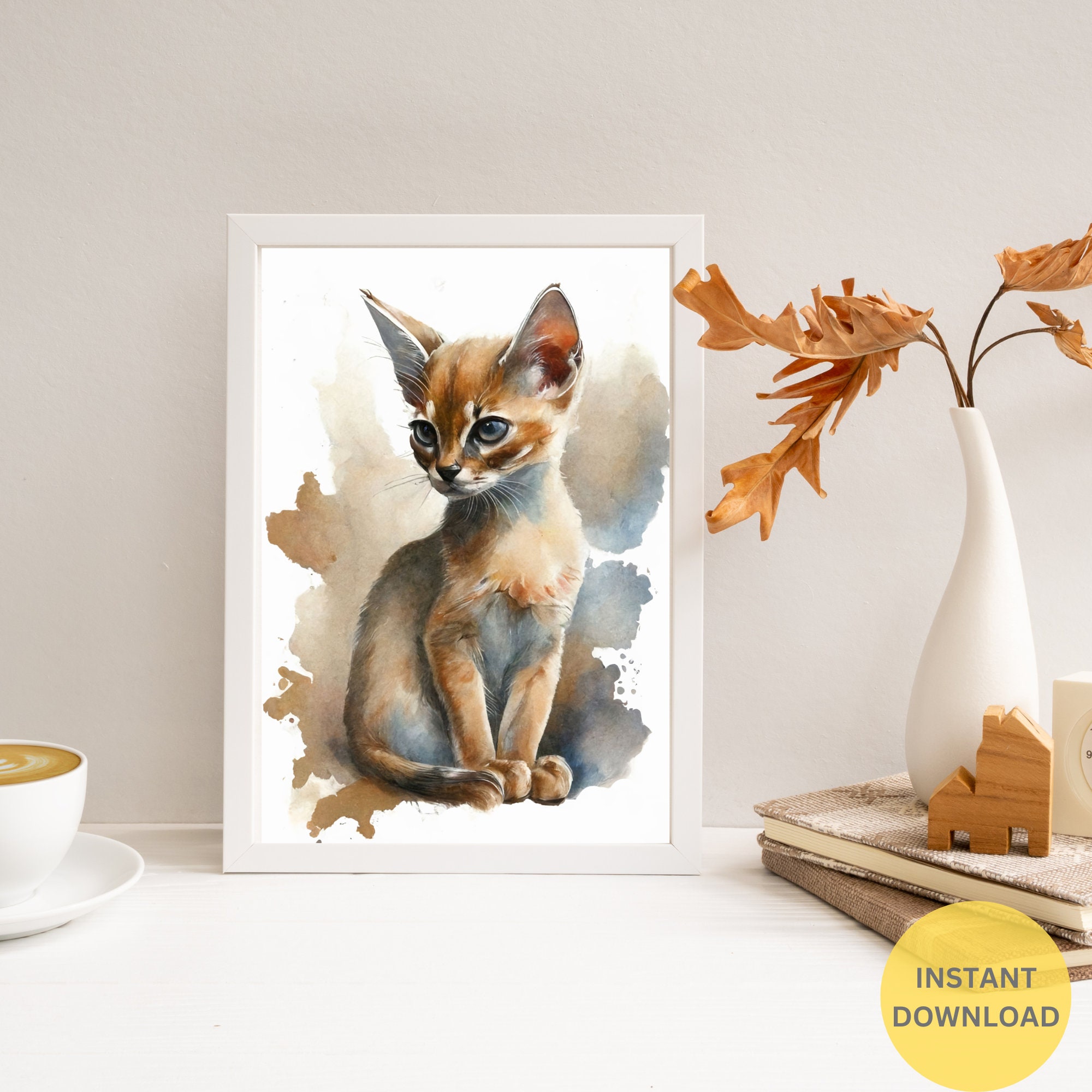 Abyssinian Kitten, Watercolor Printable Painting, Kids Room Decor ...