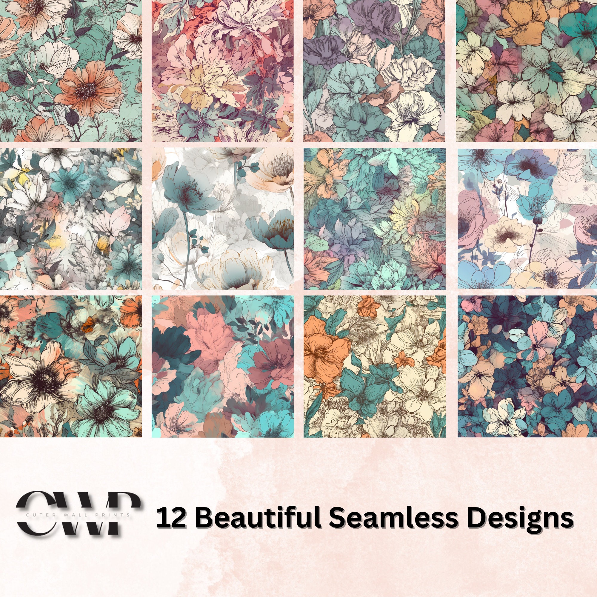 PASTEL FLORAL 12 Seamless Prints Flowers Digital Paper - Etsy