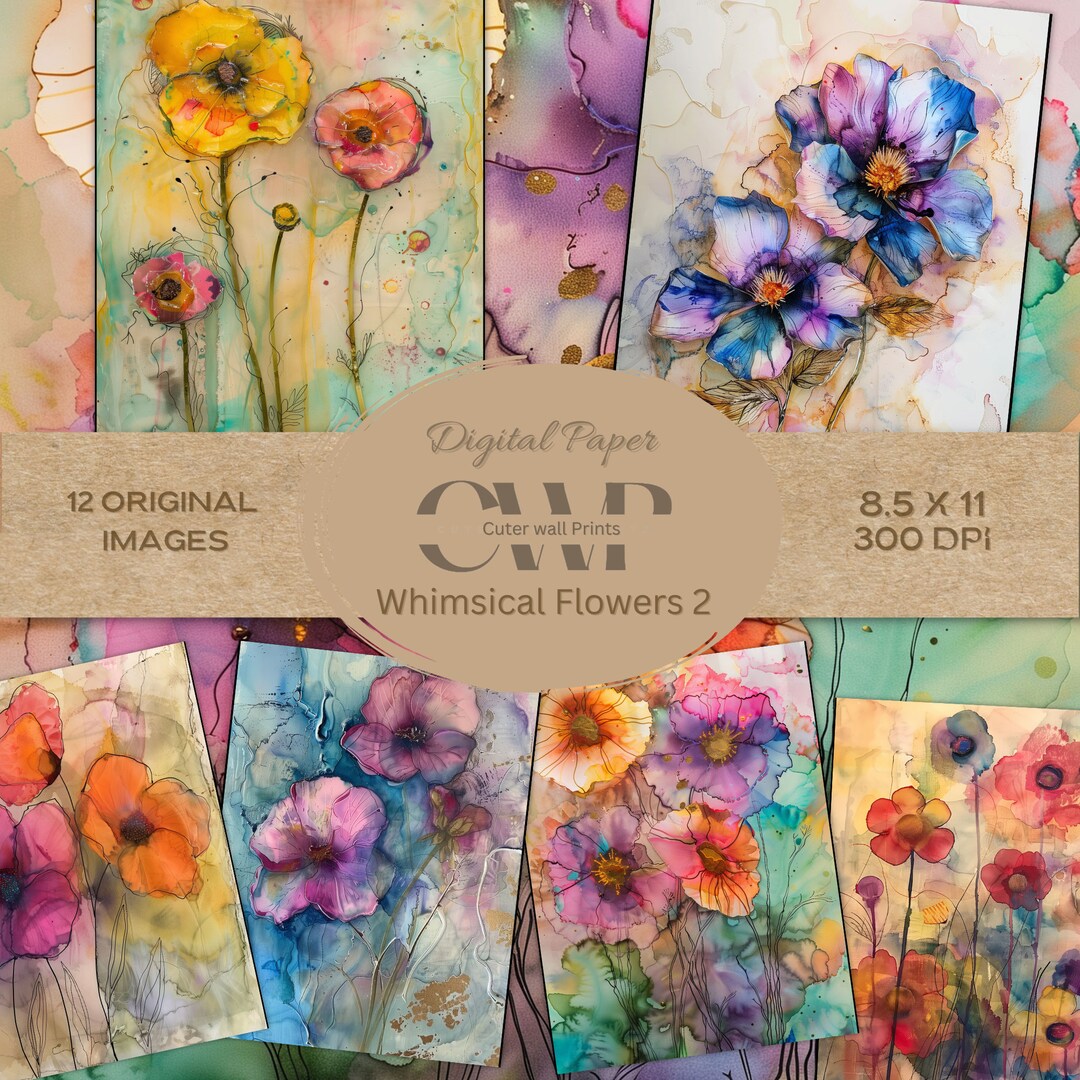 WHIMSICAL FLOWERS 2| Junk Journal, Whimsy Art, Digital Paper, Printable ...