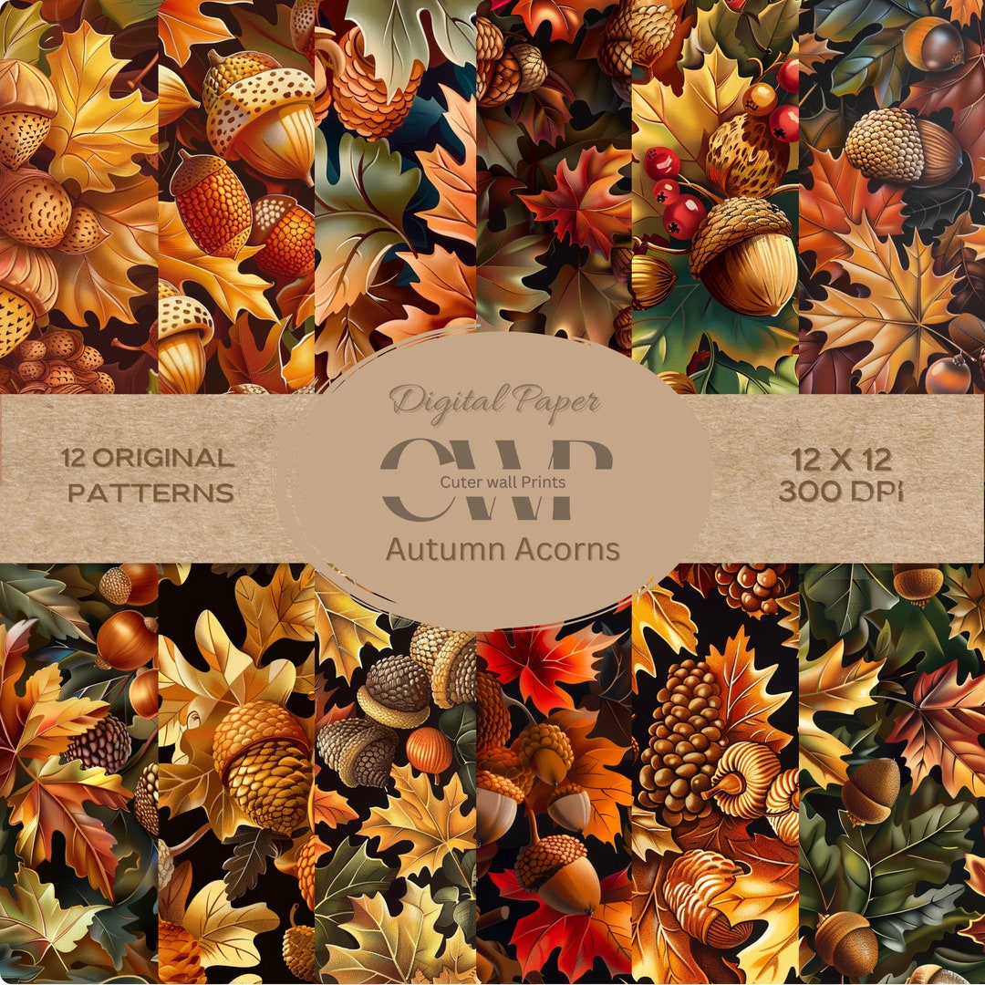 AUTUMN, ACORNS| 12 Seamless Prints, Acorns Digital Paper, Autumn ...
