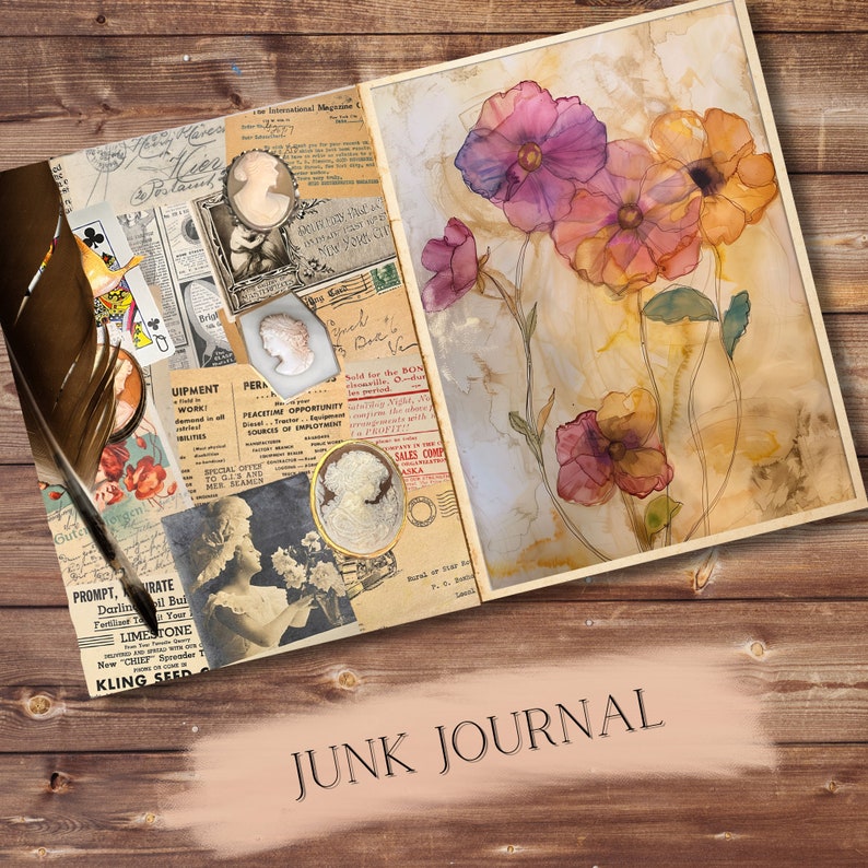 WHIMSICAL FLOWER ART| Junk Journal, Whimsy Art, Digital Paper ...