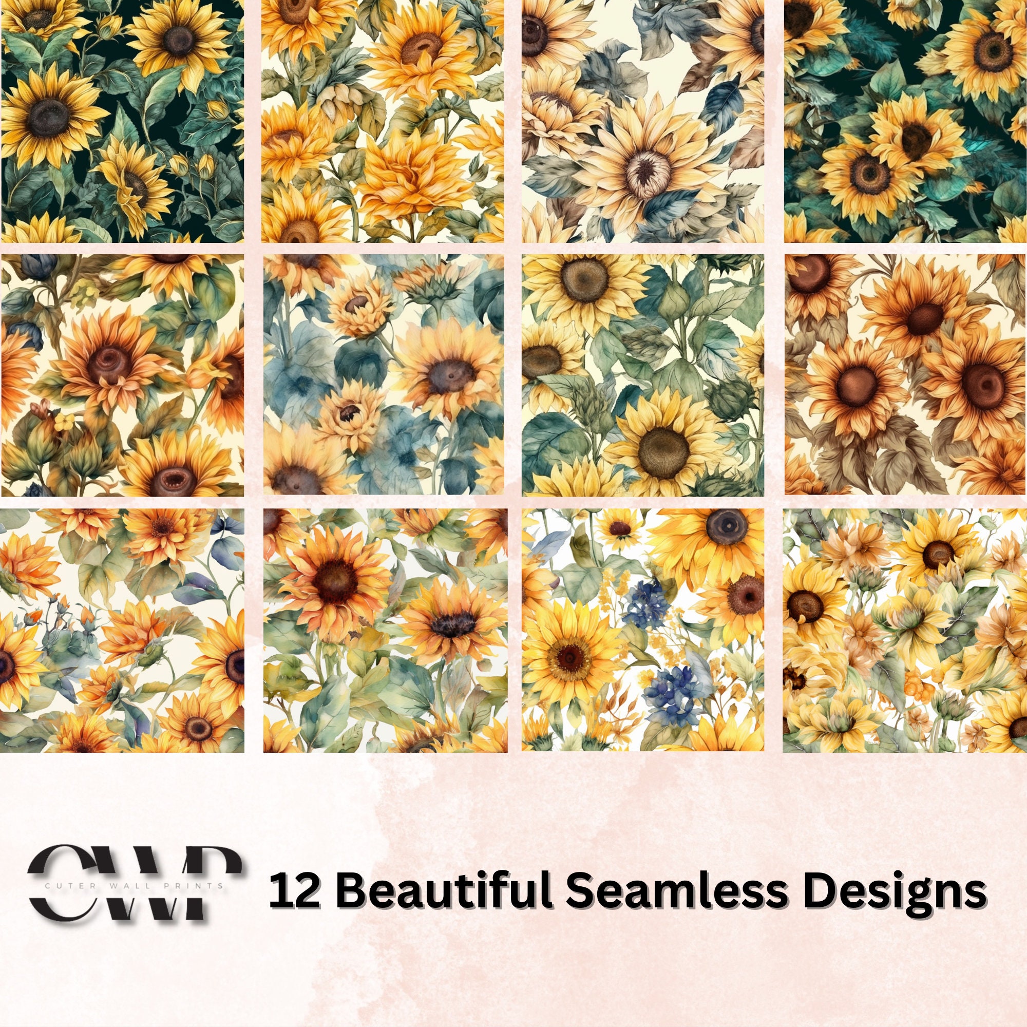 Sunflower Digital Paper | 12 Seamless Floral Prints (12x12, 300 DPI) - Etsy