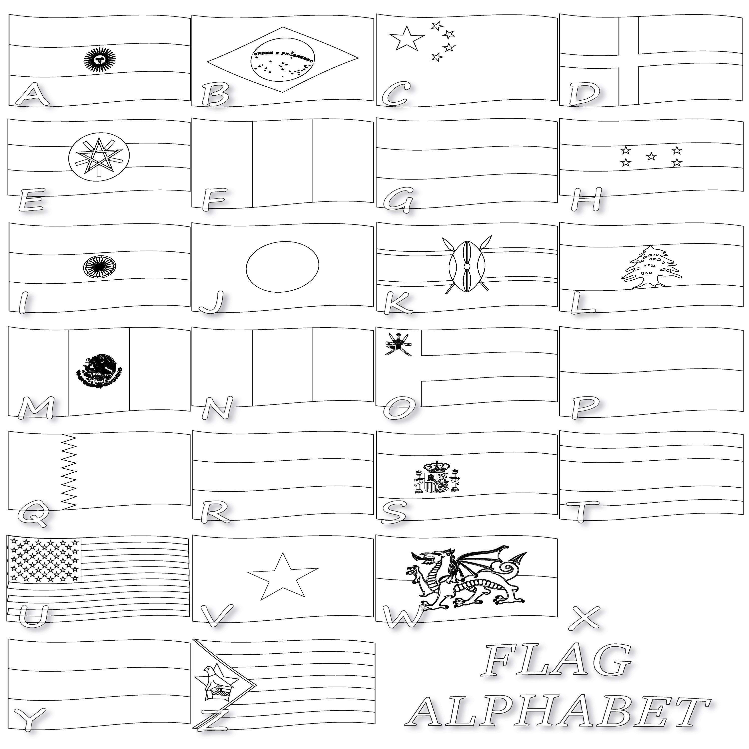 Printable COLORING PAGE alphabet FLAG flags adult kids Poster | Etsy