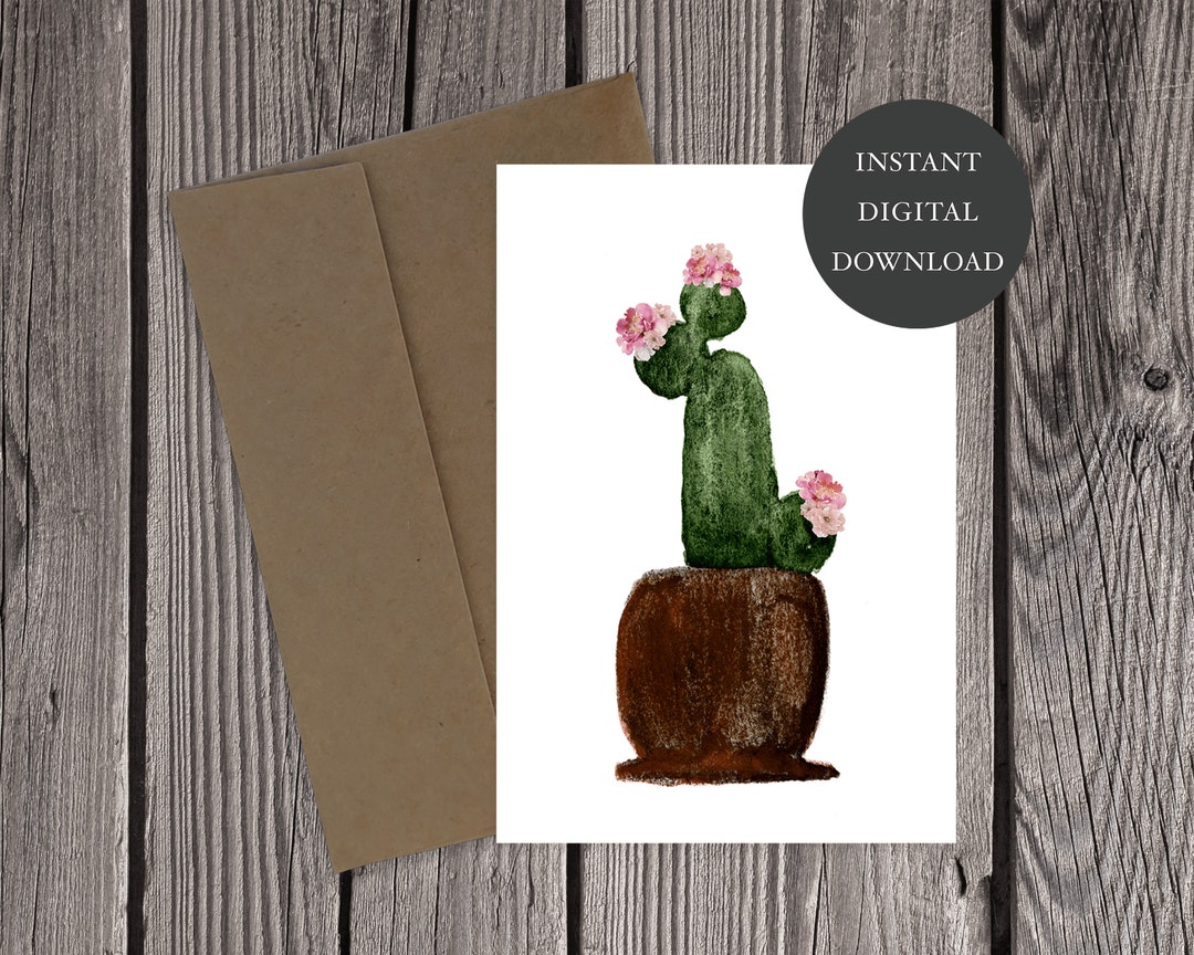 Floral Cactus Watercolor Card, Printable Greeting Card (digital ...