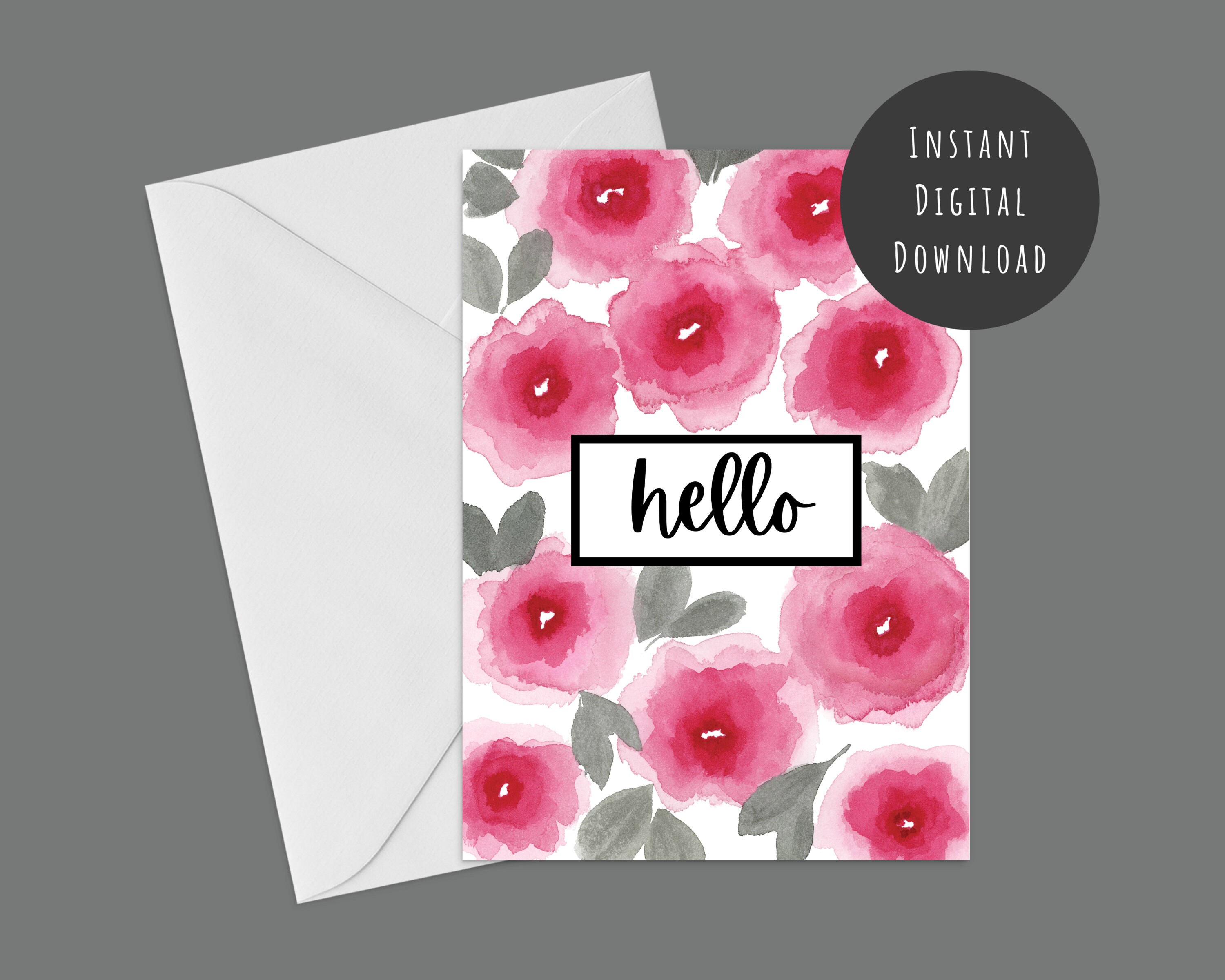 Watercolor Hello Printable Greeting Card Blank Note Thank You - Etsy