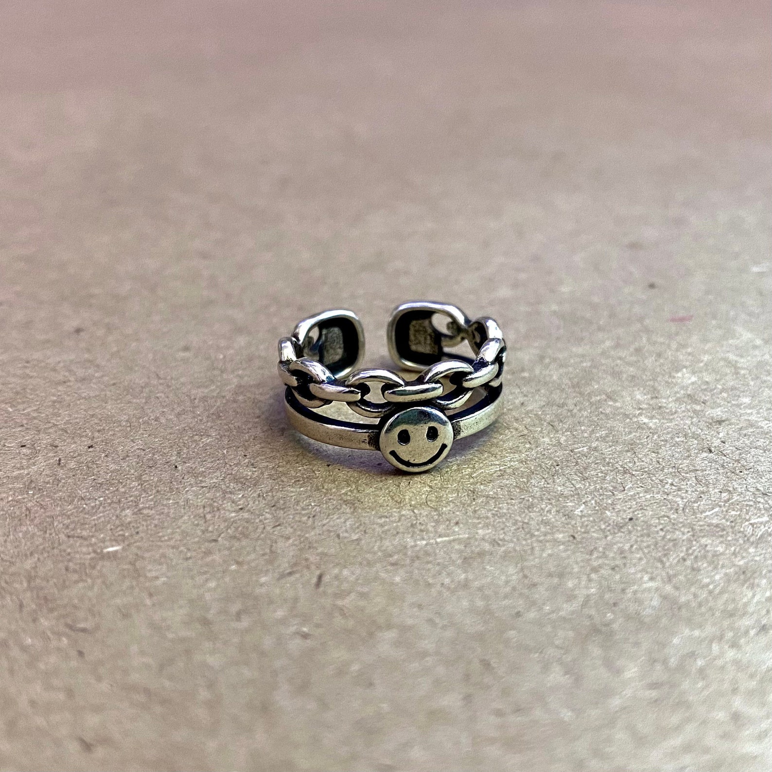 Smile Ring With Chain Smiley Face Resizable Adjustable - Etsy