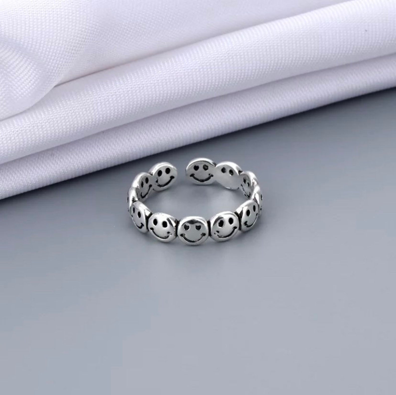 Smile Ring Smiley Face Silver Ring Resizable Ring Grunge - Etsy