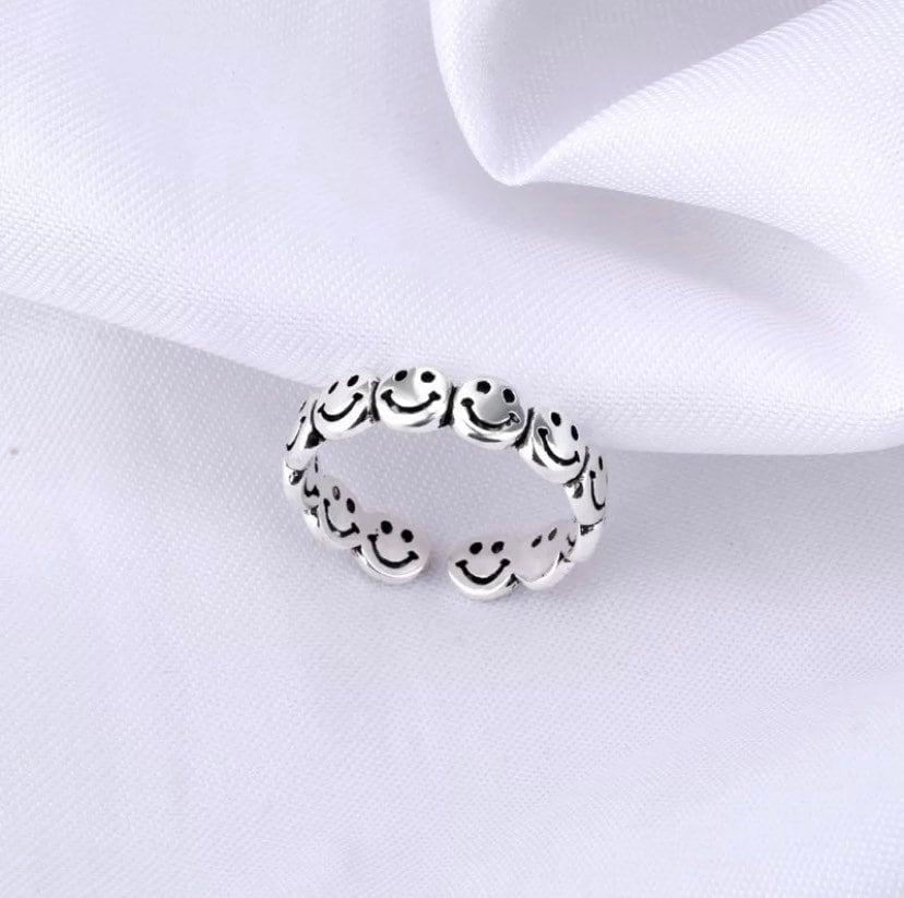 Smile Ring Smiley Face Silver Ring Resizable Ring Grunge - Etsy