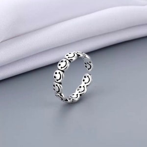 Smile Ring Smiley Face Silver Ring Resizable Ring Grunge - Etsy
