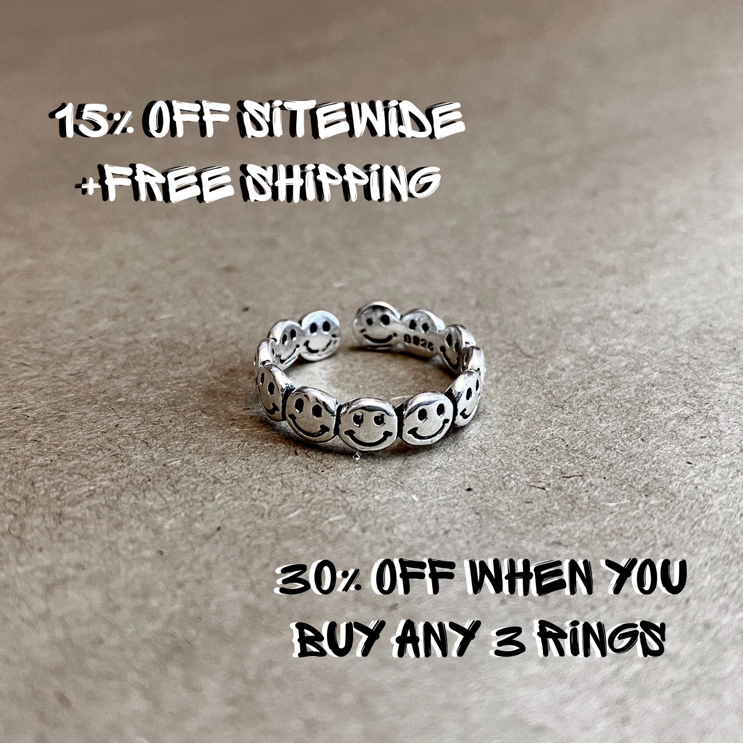 Smile Ring Smiley Face Silver Ring Resizable Ring Grunge - Etsy