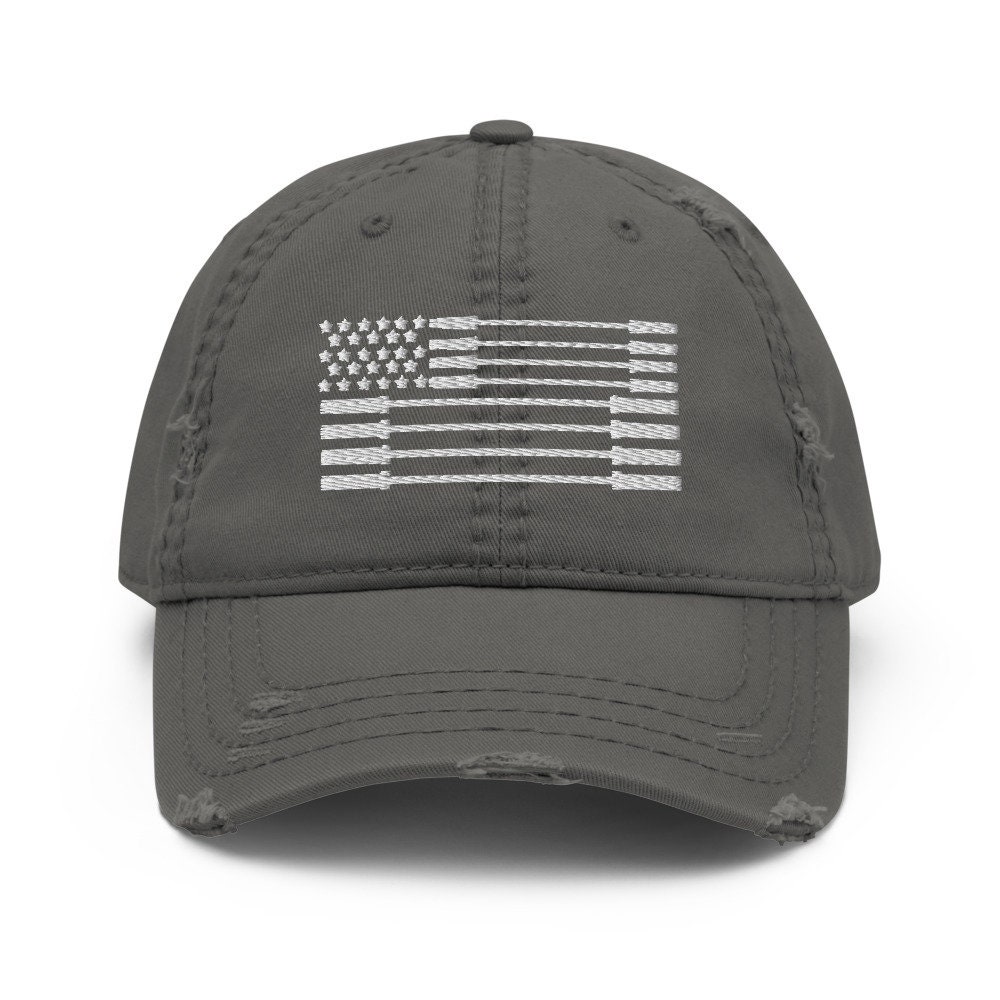 Barbell Flag Distressed Dad Hat Gym Hat - Etsy