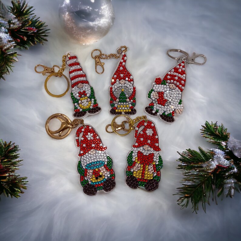 Diamond Art Christmas Gnome Keychain - Etsy