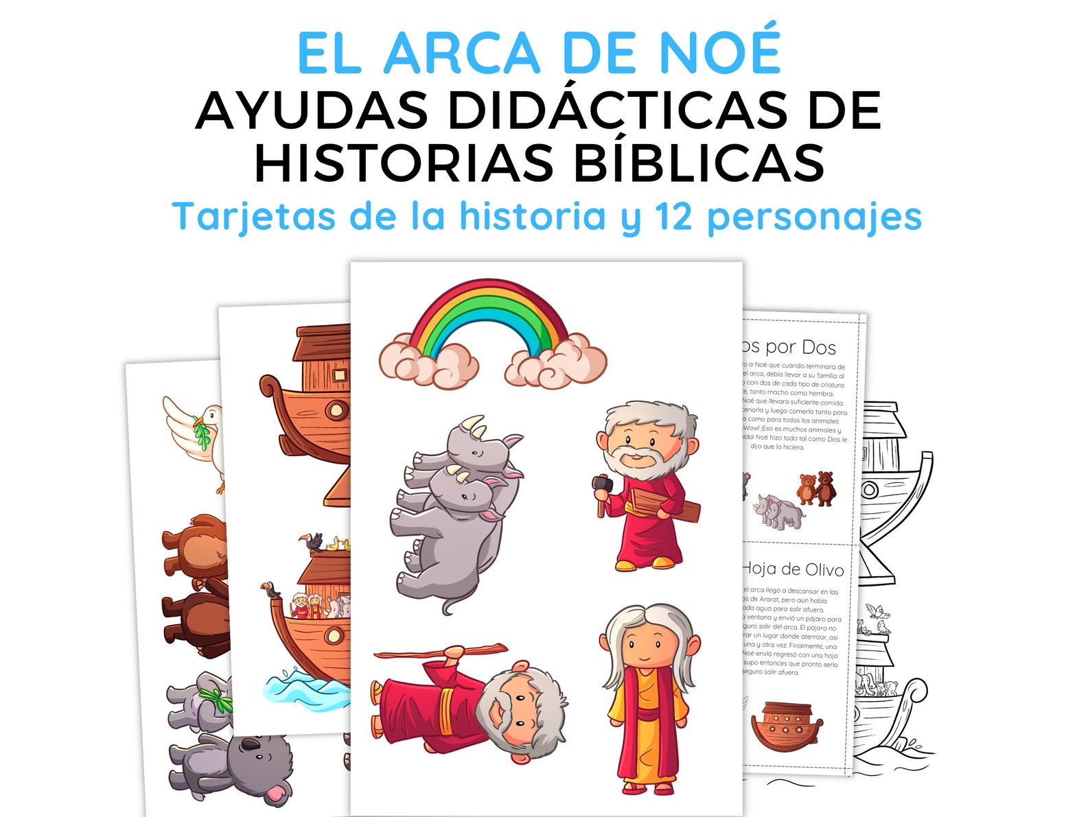 Noahs Ark Story Cards in Spanish Christian Kid Bible Story Activity ...