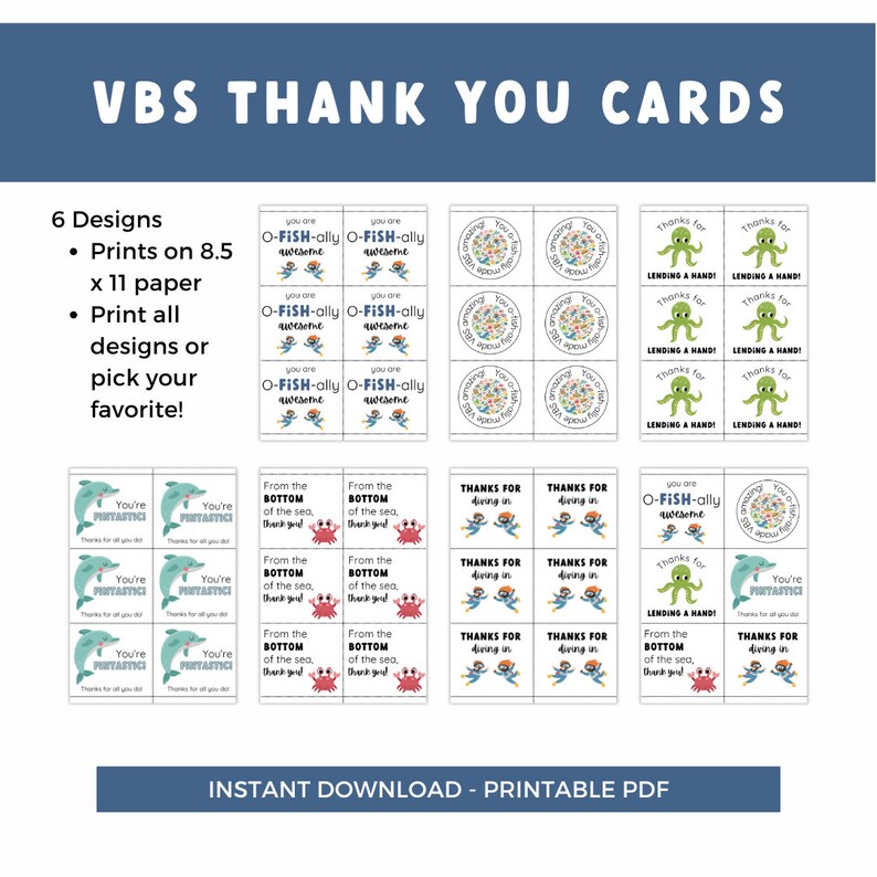 Vacation Bible School Volunteer Thank You Card Under the Sea VBS Leader ...