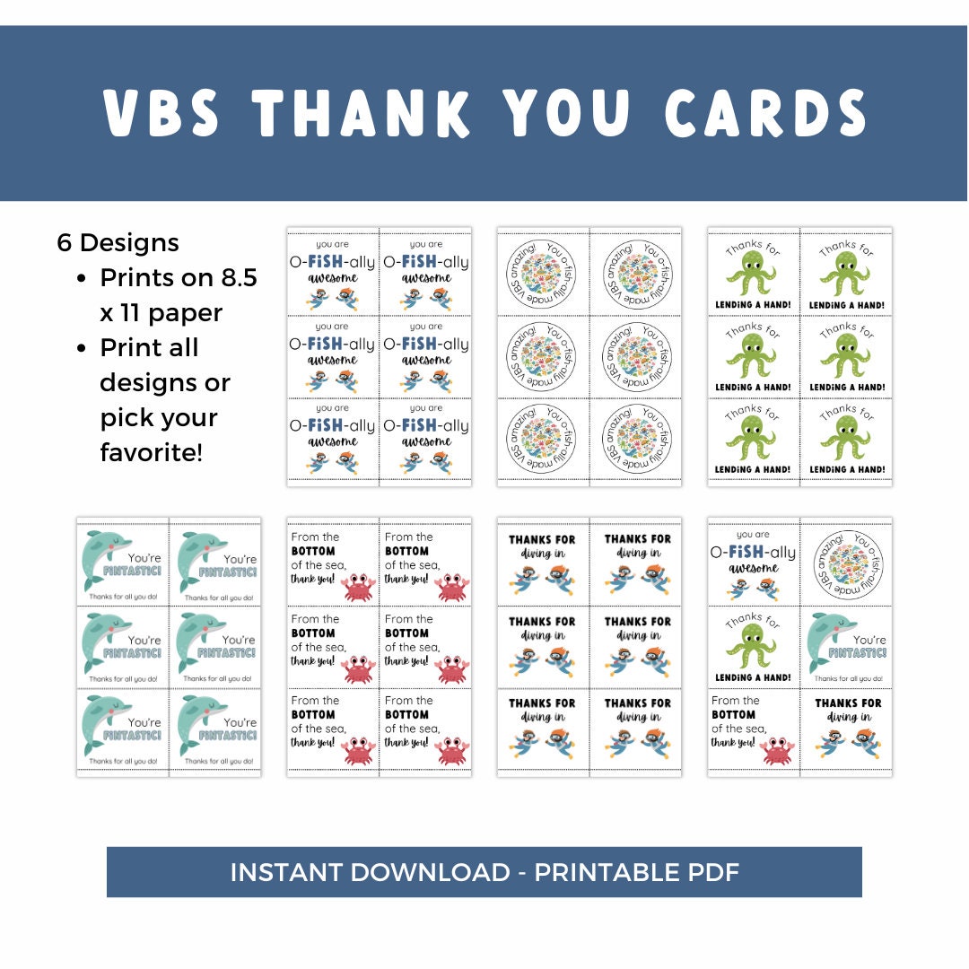 Vacation Bible School Volunteer Thank You Card Under the Sea VBS Leader ...