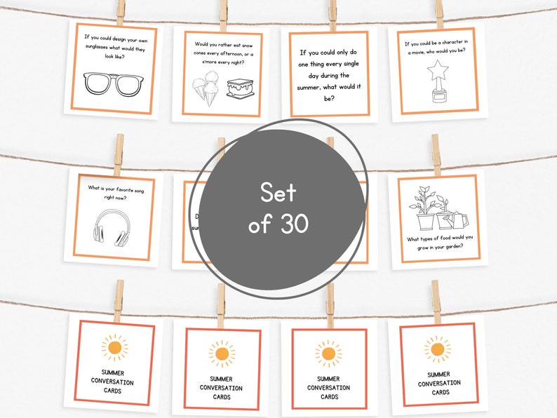 Conversation Card Family Set of 30 Summer Kid Printable Conversation ...