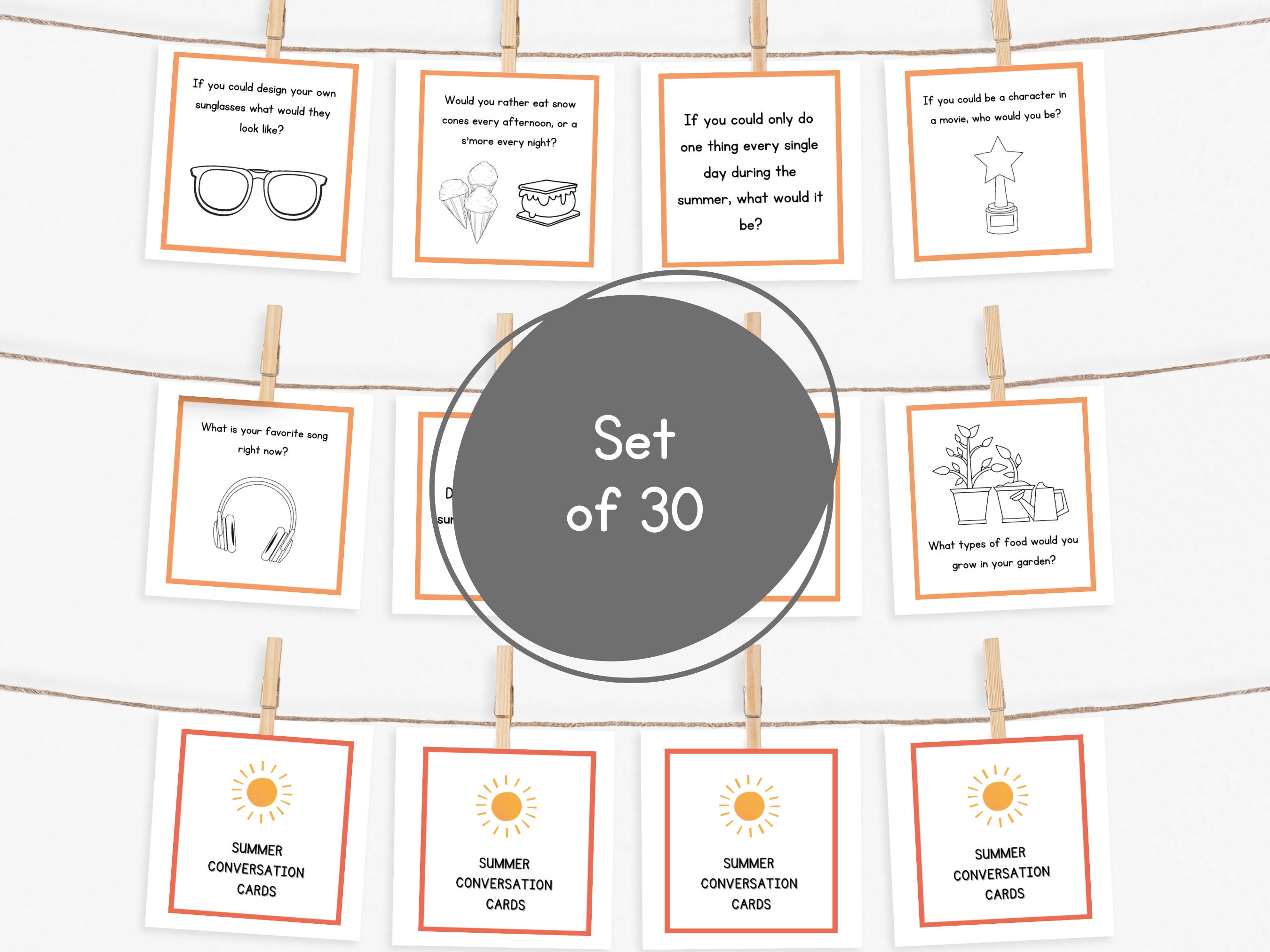 Conversation Card Family Set of 30 Summer Kid Printable Conversation ...